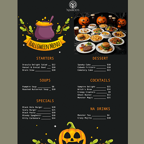 Halloween Cauldron Spooky Themed Menu